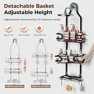 oylik Shower Caddy Hanging Organizer,Rustproof Shower Racks for Inside Shower, Double Soap Dish, Double Movable Shower Baskets Large Capacity Anti-Swing Bathroom Shower Caddy with 22 Hooks