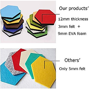 Felt Wall Stickers, Bulletin Board Cork Board Tiles Set, Hexagon Pin Board Self Adhesive for Office Classroom Photos Memos Display Board Pads Pictures Drawing Goals Notes Colorful Foam Nursery Decor