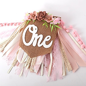 Pink 1st/ First Birthday High Chair Banner For Girls - Floral Tea Party Decoration, Happy Birthday Backdrop For Baby Shower, Floral Birthday Banner, Sweet One Banner, Princess Birthday Decoration,