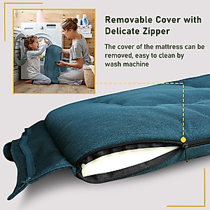 MAXYOYO Roll Up Mattress Sleeping Mat, Floor Futon Mattress for Outdoor Indoor, Upgraded Portable and Foldable Mattress, Bluestone Twin Mattress, 75x36 Inch