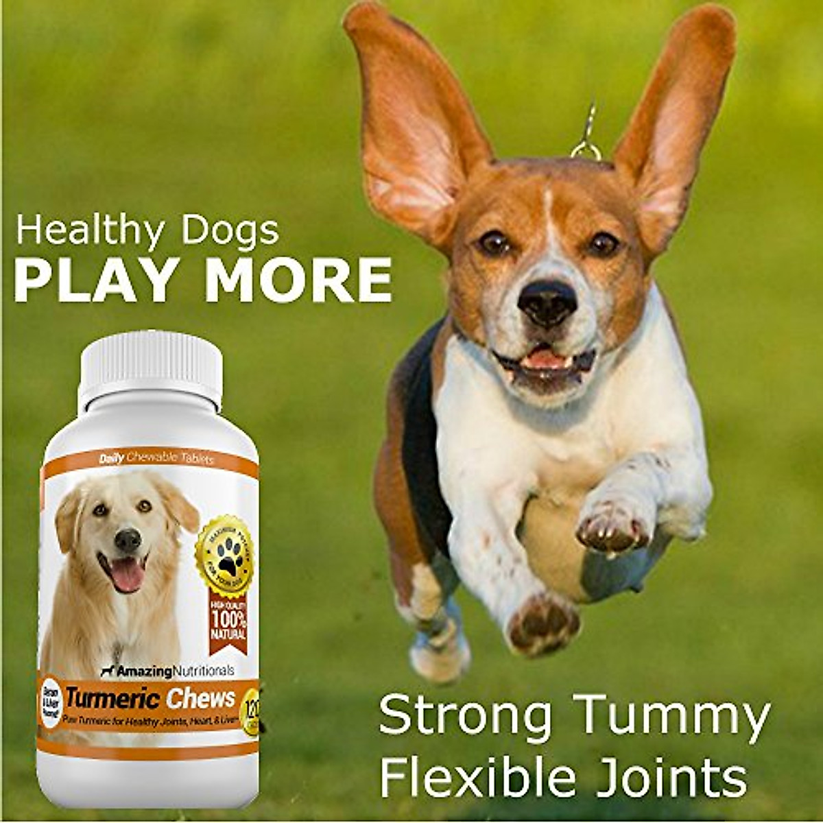 Amazing Turmeric for Dogs Curcumin Pet Antioxidant, Eliminates Joint Pain Inflammation, 120 Chews