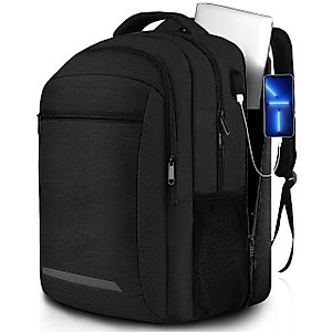 ampoock Laptop Backpack, Large Travel Laptop Backpack, 17 Inch Anti Theft Carry on Backpack for Men Women, Airline Approved Mens Backpacks for Business Hiking with USB Port, Computer Bag Gifts, Black