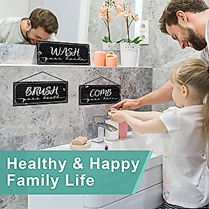 Farmhouse Bathroom Signs Decor 3PCS, PVC Made Waterproof Restroom Wall Decor, Duplex Printed Rustic Farmhouse Bathroom Wall Decor, Fade-Resistant Bathroom Rule Sign Home Wall Decor, 5X12 Inches, Black