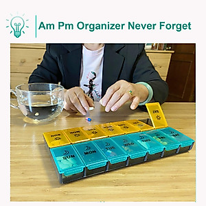 Mossime XL Large Daily Pill Organizer 2 Times a Day, Extra 7 Day Pill Box Am Pm, Weekly Day Night Vitamin Holder, Medicine Organizer, Big Pill Container, Medication Dispenser 14 Compartments