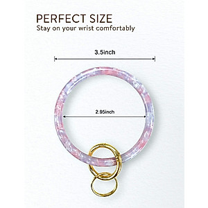 Heesch Bangle Key Ring Bracelet Keychain Key Ring Bracelet for Women, Acetate Circle Keyring for Wrist (Pink & Blue)