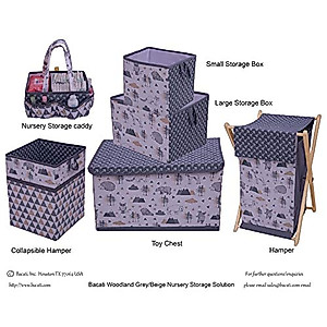 Bacati Woodlands Grey/Beige Neutral Cotton Hamper, Beige/Grey