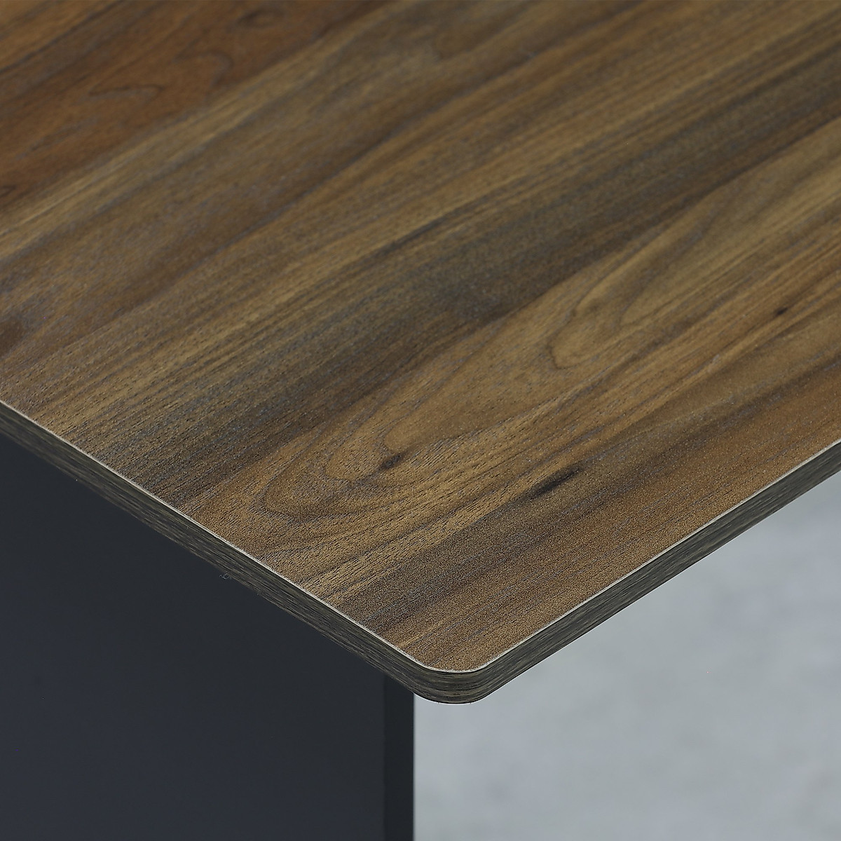 Furinno Compact Computer Desk with Shelves, Round Side, Columbia Walnut/Black