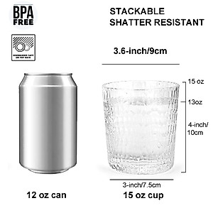 KOXIN-KARLU Mixed Drinkware 15-ounce and 22-ounce Plastic Tumbler Acrylic Glasses with Hammered Design, set of 8 Clear