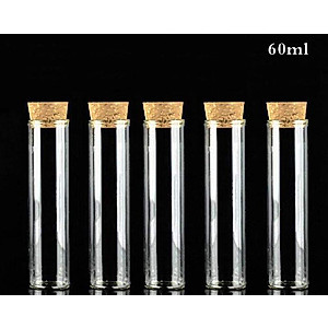 ericotry 10 Pcs 60ml Glass Bottles Vials Jars Glass Test Tube with Cork Stoppers Empty Refillable Bottle Vial Jars Leakproof for Cosmetic Essential Oil Powder