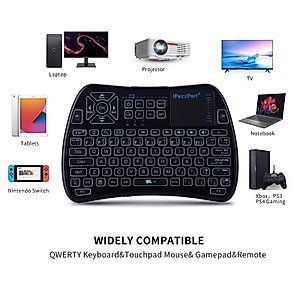 iPazzPort Bluetooth Mini Keyboard (IR Learning) Touchpad Mouse, Backlit 2.4GHz Wireless Keypad Remote Controller for Tablets, Smart TV,Fire Stick, Android TV Box KP-61SM (Bluetooth and 2.4G)