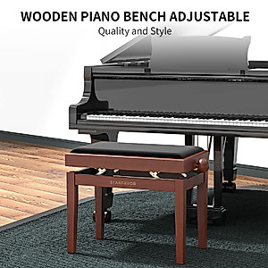Starfavor Piano Bench Adjustable, Wooden Piano Stool Padded Piano Seat Cushion, Duet Keyboard Bench Digital Piano Chair, SPB-480N