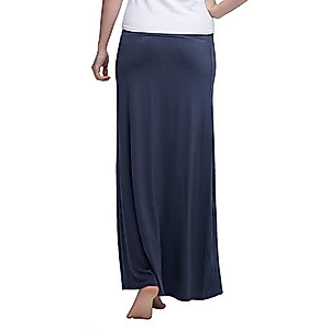 Urban CoCo Women's Stylish Spandex Comfy Fold-Over Flare Long Maxi Skirt (M, Navy Blue)