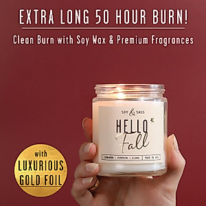 Fall Candles - 'Hello Fall' Fall Candle w/Cinnamon, Spice & Pumpkin Candle I Infused with Essential Oils I Autumn Fall Scented Candles I Pumpkin Spice Candle I 9oz Jar I 50Hr Burn I Made in USA