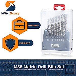M35 5% Cobalt Metric Drill Bits Set (1mm-10mm/19pcs), Straight Shank Jobber Drill Bits, Metal HSS Twist Drill Bits for Stainless Steel Hard Metal and Cast Iron