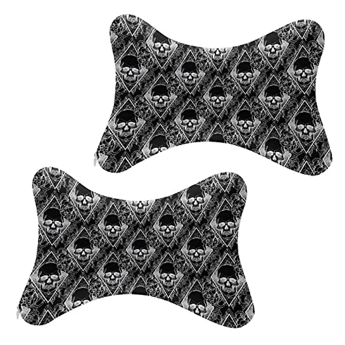 MZERSE Car Neck Pillow 2 Pieces Travel Pillow Compatible with Black Peony Rose Flowers Dead Skulls for Head Rest Neck Support Head Cushion Support for Car Seat Airplanes Sleeping