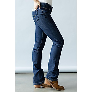 Kimes Ranch Women's Betty Western Style Bootcut Mid-Rise Straight Fit Durable Shape-Saving Dark Blue Riding Jeans, 10-34