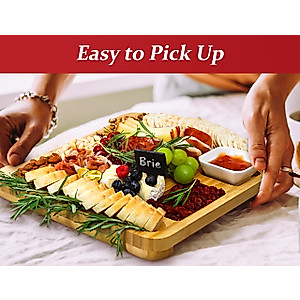 Easoger Cheese Board, Large Charcuterie Board Set, Bamboo Serving Platter, 4 Serving Knives and Utensils - House Warming Gifts, Wedding Gifts for Couples, Birthday Gift for Women or Men