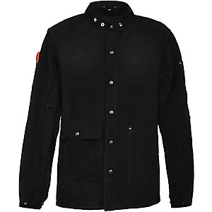 Black Leather Welding Jacket, Heavy Duty FR Heavy Duty Split Cowhide Leahter (Medium, m)