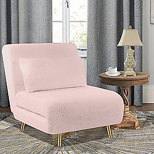 GIA Tri-Fold Convertible Sherpa Sofa Bed Chair with Removable Pillow and Legs, Set of 2, Pink