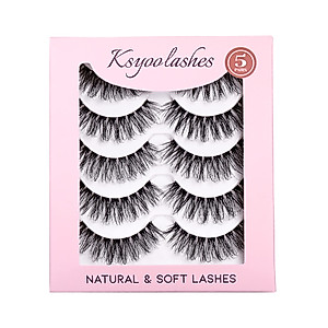 D Curl 8-17mm Cat Eye Faux Mink Lashes, Clear Band, 3D Fluffy Wispy, Semi-dramatic Russian Strip Eyelashes