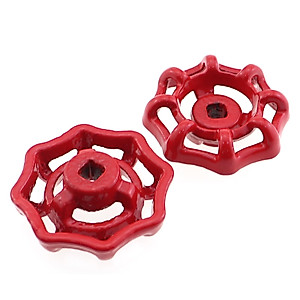 Caishun 2PCS Outdoor Faucet Handle 45MM Red Valve Handwheel Round Square Hole Shutoff Valve Water Switch Cast Iron Tap Handle Swivel Gate Valve Metal Outdoor Faucet Handle