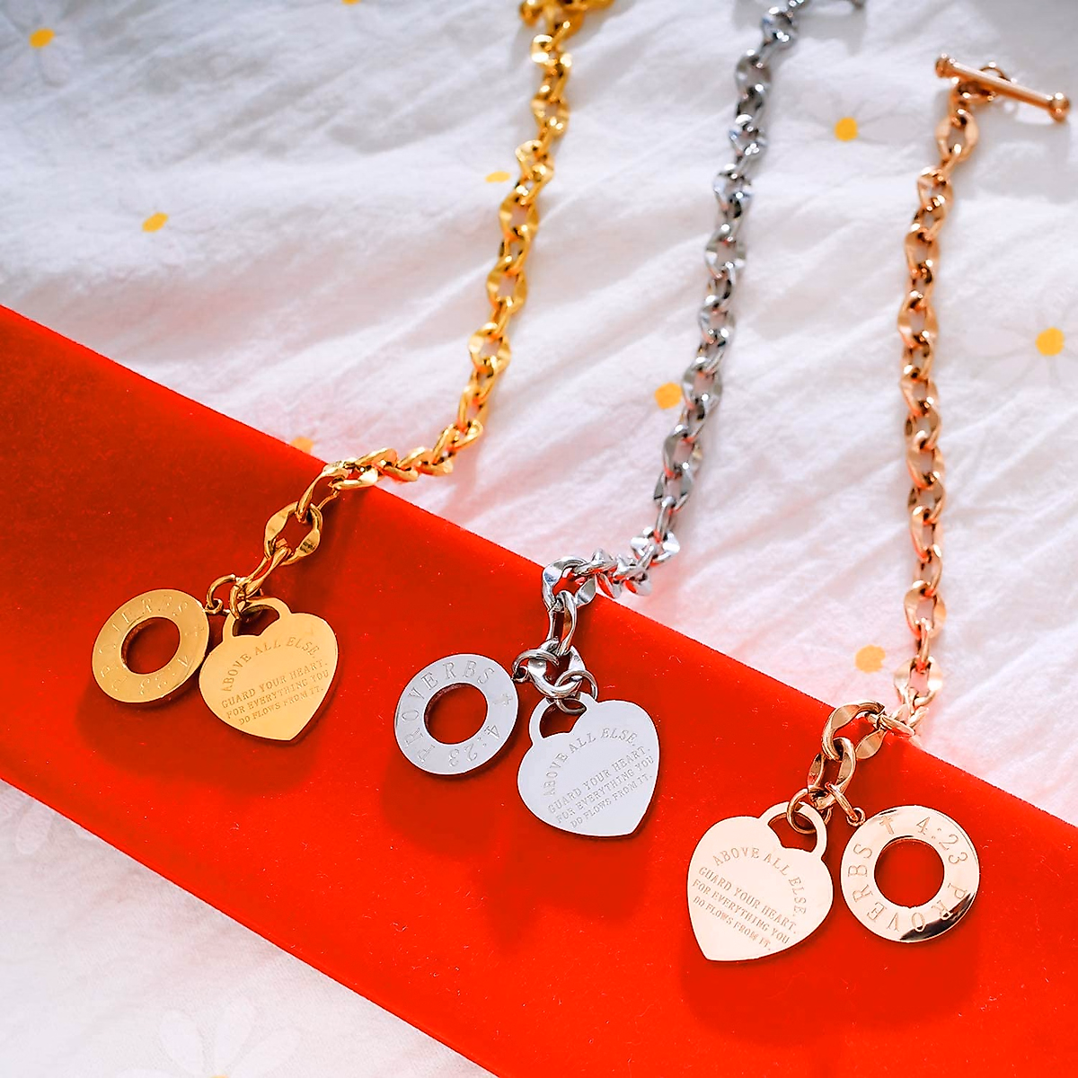 ALEXTINA Dainty Stainless Steel Heart Charm Bracelets Oval Link Chain Bracelet Gifts for Mom Women Teen Girls Toggle Clasp, Silver 7.5"