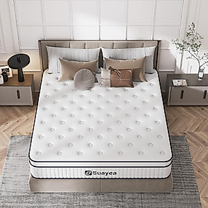 SUAYEA California King Mattress, 12 Inch Cal King Mattress in a Box, (Upgrade Strengthen) Hybrid Matterss with Pocket Spring and Soft Foam, Ultimate Motion Isolation, Strong Edge Support, Medium Firm