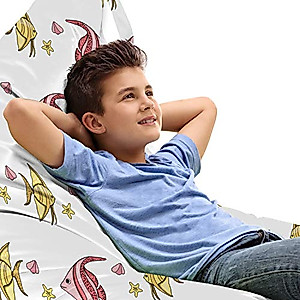 Ambesonne Ocean Lounger Chair Bag, Nautical Elements Exotic Fishes Seashells and Starfishes Underwater Life, High Capacity Storage with Handle Container, Lounger Size, Pink Yellow and White