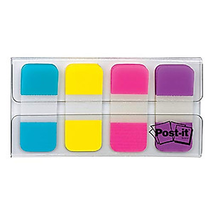 Post-it Tabs.625 in Solid, Aqua, Yellow, Pink, Violet, 10/Color, 40/Dispenser (676-AYPV) , Bright Colors , 5/8 x 1-1/2 in