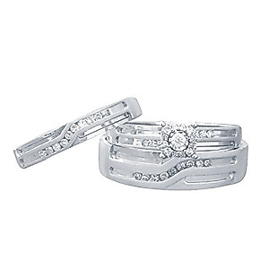 jsjewels 14K White Gold Fn Sim Diamond Wedding Engagement Ring His & Hers Trio Ring Set