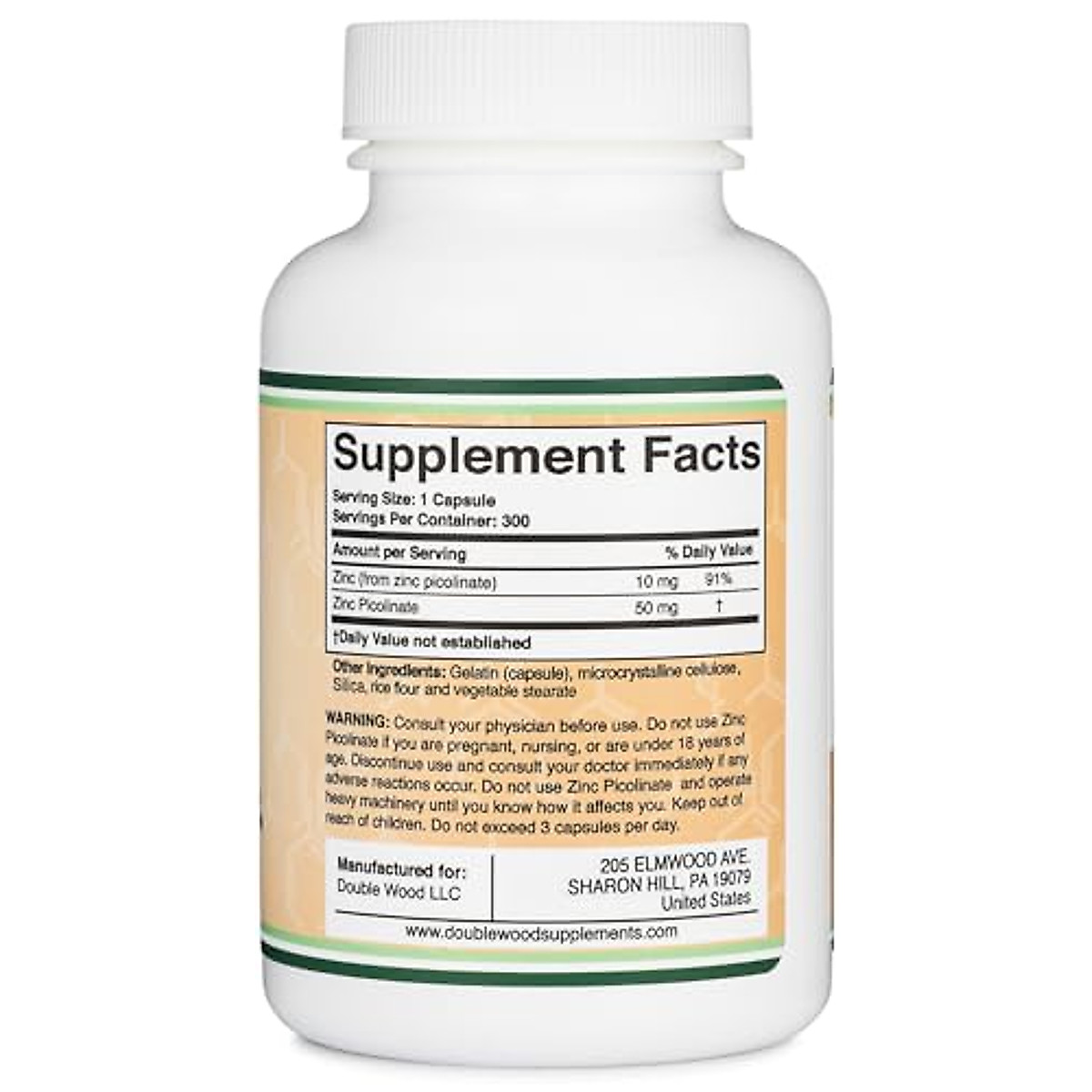 Zinc Picolinate 50mg, 300 Capsules (Immune Support) Non-GMO, Gluten Free (300 Day Supply) by Double Wood Supplements