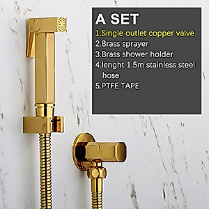 FANCUF Toilet Bidet Sprayer Hand Held Douche Kit Shiny Gold Bathroom Cleaner Shower (Color : E), lingsad-0236