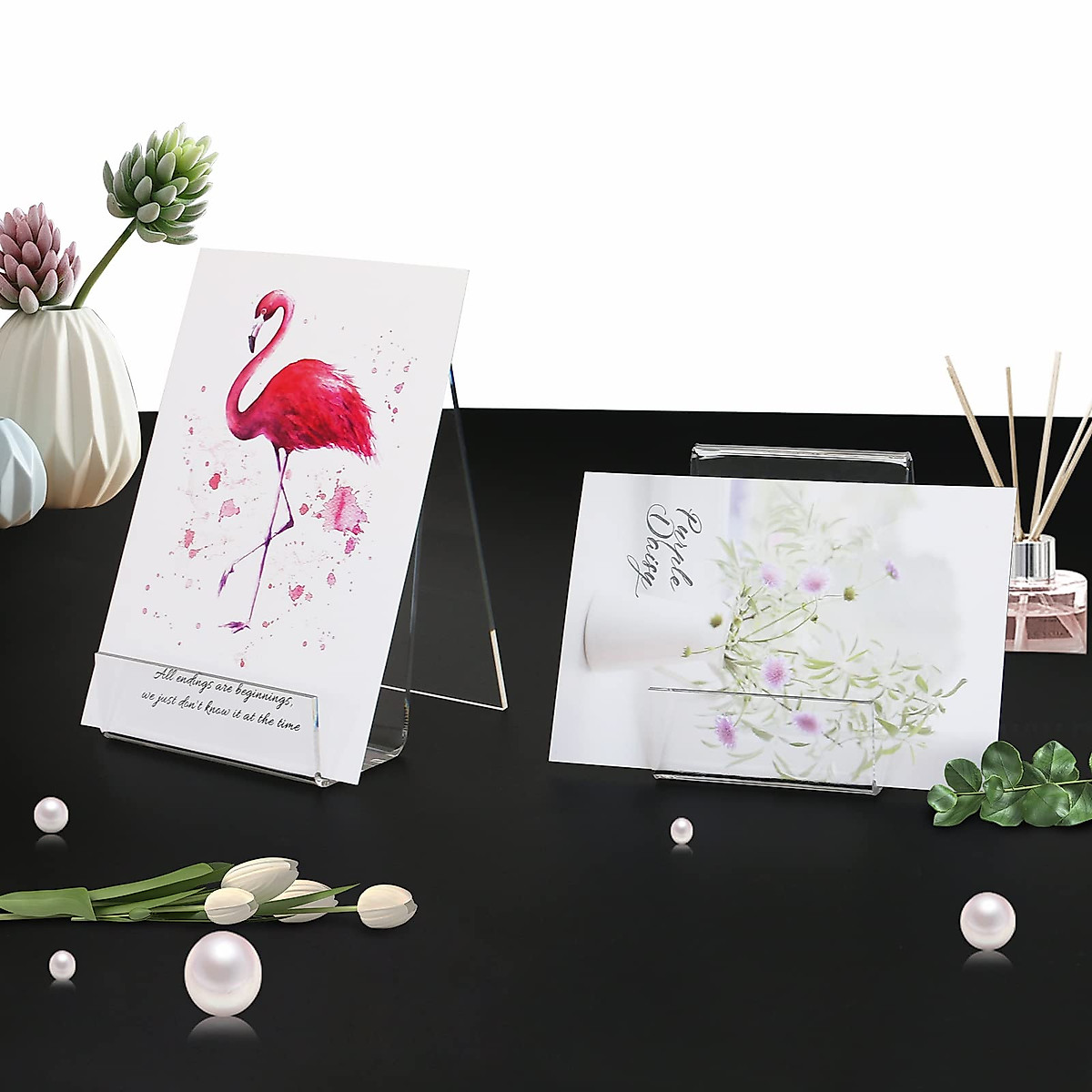 trophable 4 Pack Acrylic Book Stand Thickened Clear Book Display Easel Holder for Displaying Tablets Newspaper Magazines Notebooks Textbooks CDs (Clear-Small)