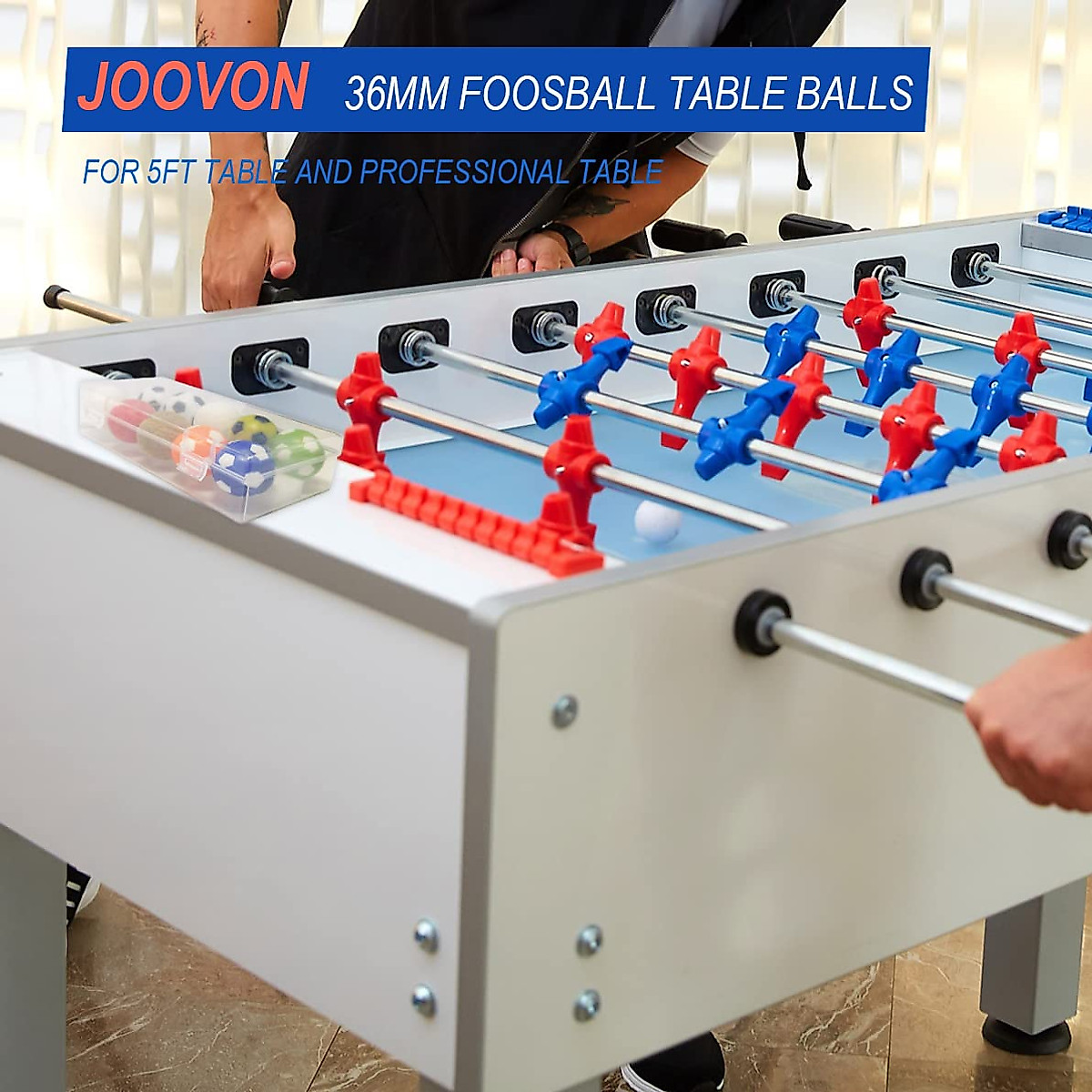 Joovon 1.42 Inch Foosball Balls 1.26 Inch Foosball Table Balls for Foosball Tabletop Game Foosball Ball Replacements Multicolor with The Plastic Box