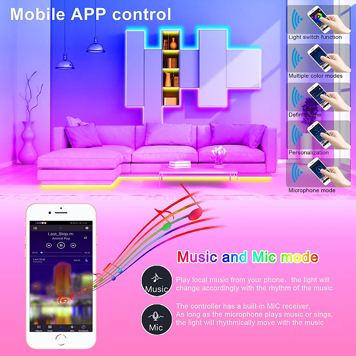 LED Strip Lights - 100FT Led Light Strips, Music Sync Color Changing Led Strip Lights, Bluetooth Led Strip Lights with Remote, 5050 LED Strip Lights for Bedroom,Home Pary and Decoration (100FT)