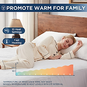 Westinghouse Queen Size Heated Mattress Pad, Luxury Quilted Electric Bed Warmer with 10 Heat Settings Dual Controller, 1-12H Auto Shut Off, Fit Up to 17" Deep Pocket, Machine Washable, 60x80 Inch