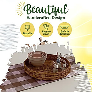 Sun Farm Home - Round Rattan Tray - 11.8 in x 1.7 in Hand Woven Tray with Built-in Handles Rustic Décor and Round Serving Tray for Coffee Table Tray, Ottoman, and Kitchen