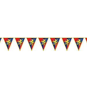 Beistle All Weather Plastic Medieval Fantasy Pennant Banner With Royal Lion Design For Castle Fairytale Theme Birthday Party Decorations