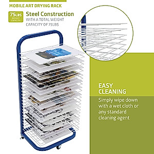 Pearington 25-Shelf Mobile/Wall Mountable Art Drying Rack for Art Studios & Classrooms, 13" D x 17.5" W x 39.4" H, Blue/White