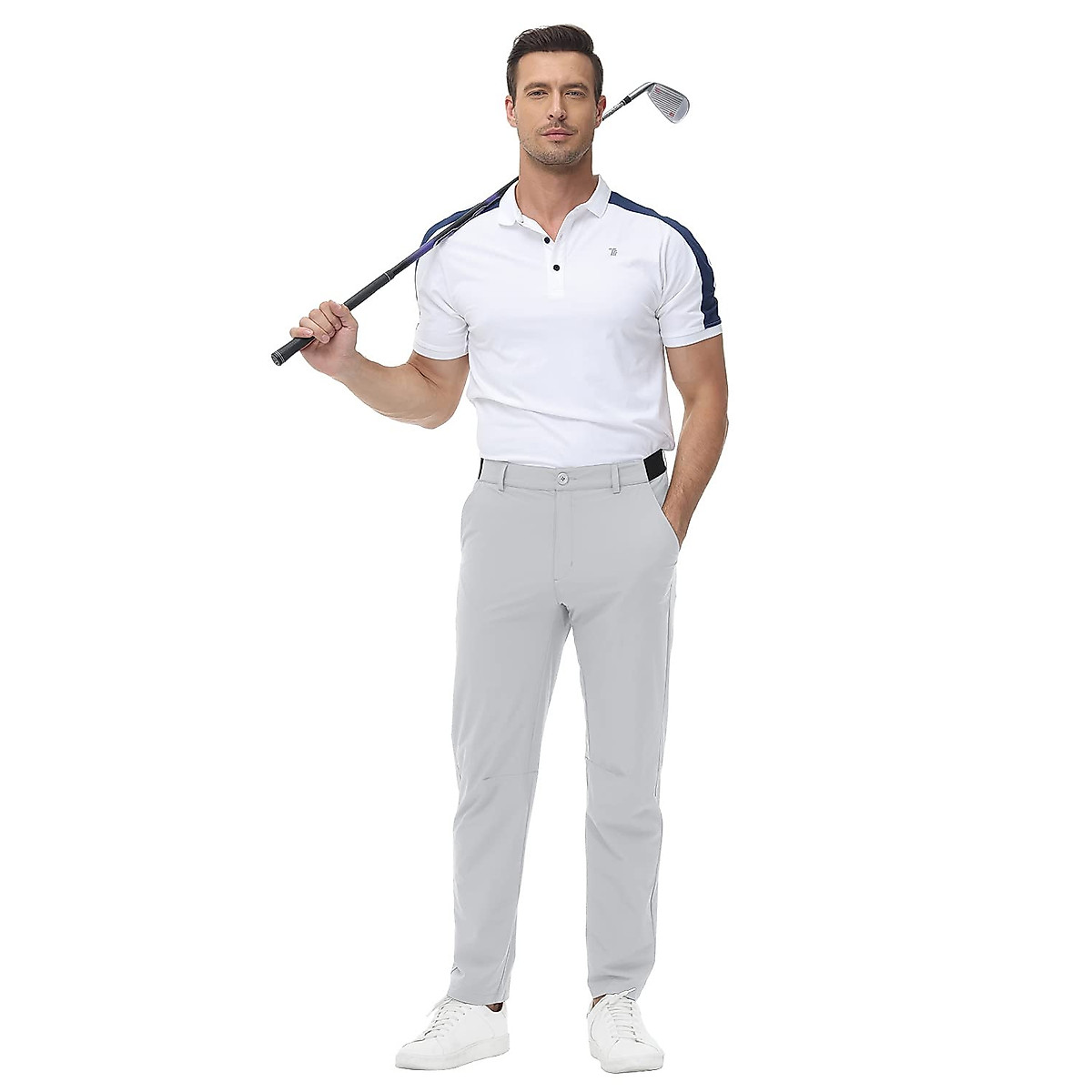 TBMPOY Mens Stretch Golf Pants Lightweight Quick Dry Casual Work Pant with 3 Pockets Light Grey 36