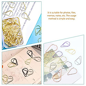ibasenice Water Drop Paper Clips - 100 Pcs Gold Paper Clips/Metal Paper Clip Holders/Bookmarks Water Drop Shape Gold Paper Clips for Books, Memos, Paper, Posters, Photos