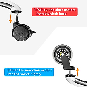 Office Chair Caster Wheels,Heavy Duty Office Chair casters for Chairs to Replace Chair mats ，3"Replacement Chair Casters with 7/16" x 7/8" Stem,Universal fit（Single-Black）