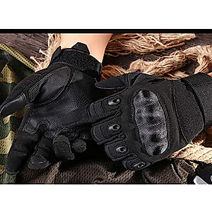 REEBOW GEAR Tactical Gloves Motorcycle Riding Gloves Full Finger Gloves Black Medium