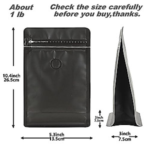 BAAGGNAA 60 Pack High Barrier Stand-Up Coffee Bean Bags with Vented Valve, Matte Metallic Ziplock, Heat-Sealable and Resealable Solid Color Pouches for Food Storage (5.3 * 10.4 inch,1 lb,Black)