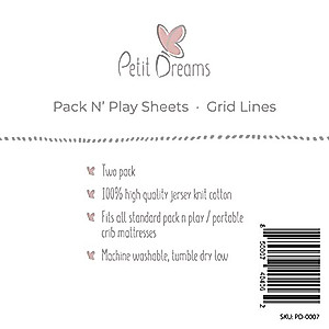 Petit Dreams Pack N Play, Mini-Crib Sheet 2 Pack - Jersey Knit Cotton for Baby Boy or Baby Girl, Grey