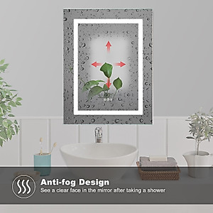 DURLDENG Lighted Medicine Cabinet with Mirror Electrical Outlet,20 X 26 Led Medicine Cabinet Mirror for Bathroom,Internal Light,Recessed Or Surface Wall Mounted, Defogger, Dimmer,Large Angle Hinge