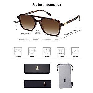 SOJOS Retro Aviator Sunglasses for Women Men,Trendy Rectangle Womens Mens Shades Sun Glasses SJ2202 Tortoise Frame Brown Grading Lens