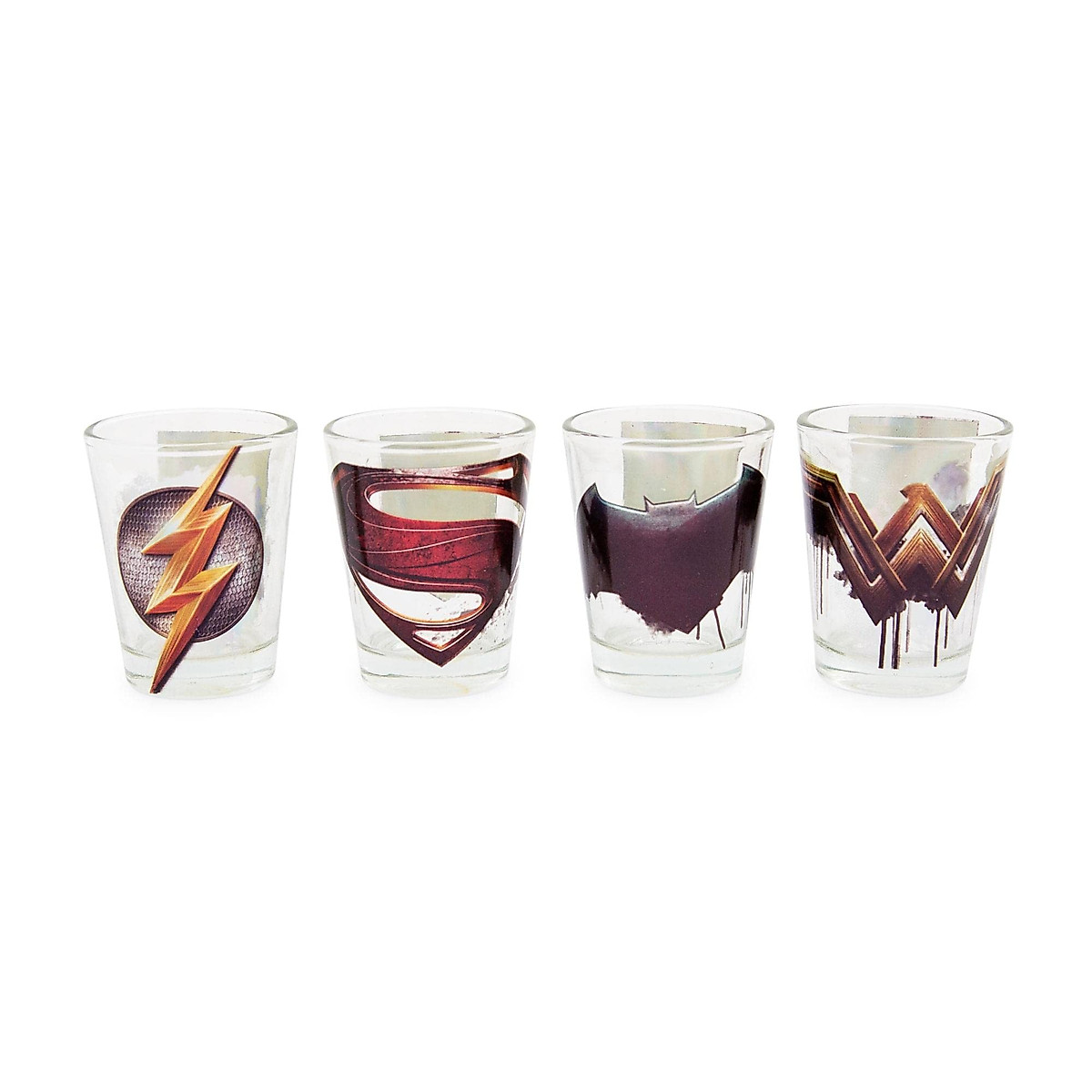 Toynk DC Comics Justice League Movie Logos 1.5-Ounce Mini Shot Glasses | Set of 4