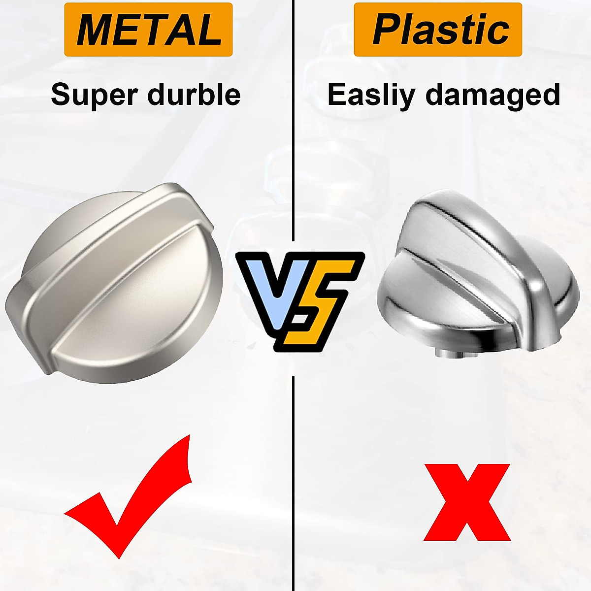 WB03T10325 Burner Control Knob Metal Stove Knobs, for General Electric (GE) A Cook top/Stove/Oven Replace AP5690210 PS3510510 (6 PCS)