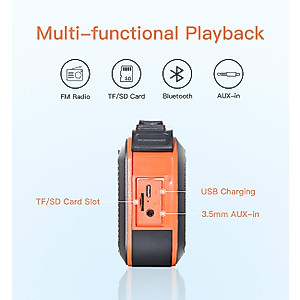 LEZII Portable IP67 Waterproof Bluetooth Speaker, Shower Speaker FM Radio with HD Sound, Mini Wireless Outdoor Speaker, TF Card SD Aux, 12H Playtime, True Wireless Stereo for Kayaking, Boating, Hiking